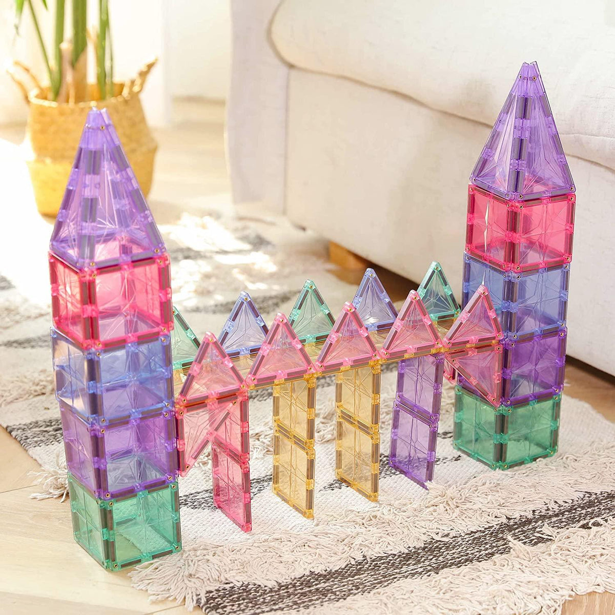 MNTL Magnetic Tiles 108pc Tiles Set (3 colour variants: Rainbow, pastel ...