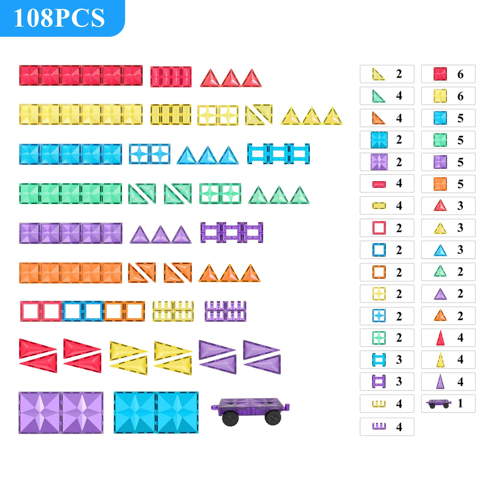 MNTL Magnetic Tiles 108pc Tiles Set (3 colour variants: Rainbow, pastel ...